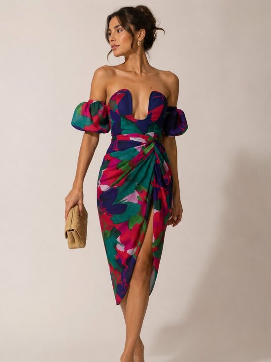 PrettyLittleThing | Dresses | Prettylittlething Abstract Print Puff ...